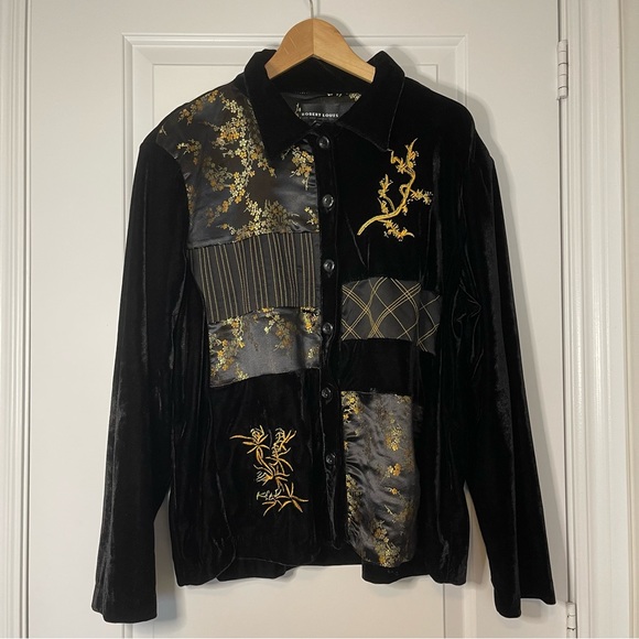 Robert Louis | Tops | Robert Louis Black Velvet And Silk Button Up ...